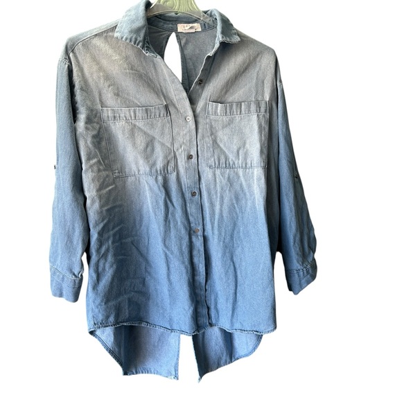 Tops | Life Open Back Chambray Button Down Shirt | Poshmark